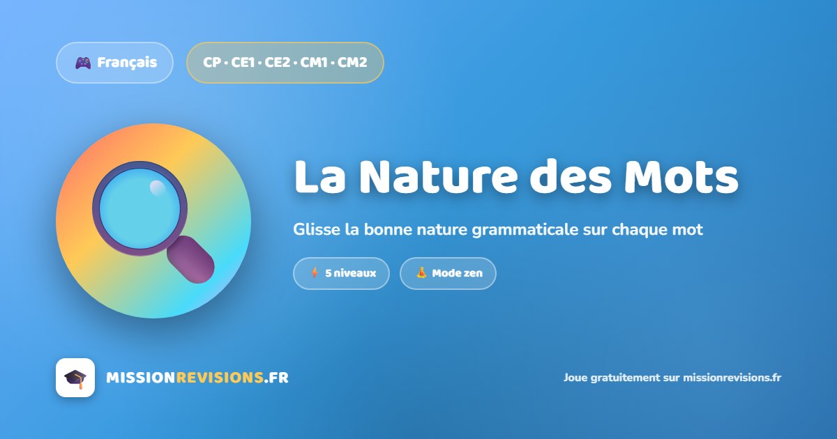 Identifier la Nature des Mots - CP CE1 CE2 CM1 CM2 | Mission Révisions