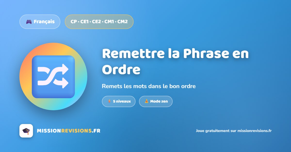 Remettre la Phrase en Ordre - Grammaire CP CE1 CE2 CM1 CM2 | Mission ...