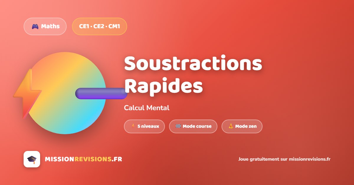 Jeu Soustractions en Ligne Gratuit - Exercices CE1 CE2 CM1 | Mission ...